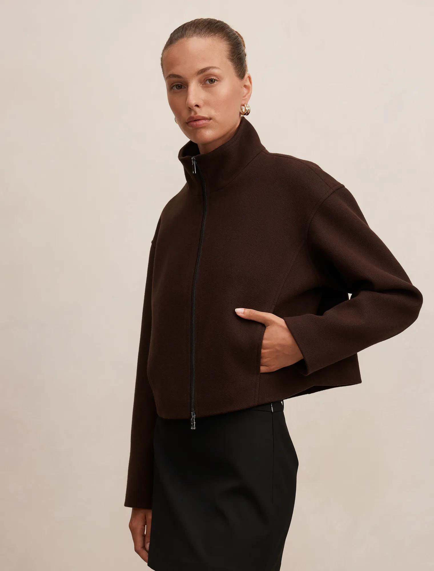 Womens Jackets NZ | Black & White Cropped Suede Jacket