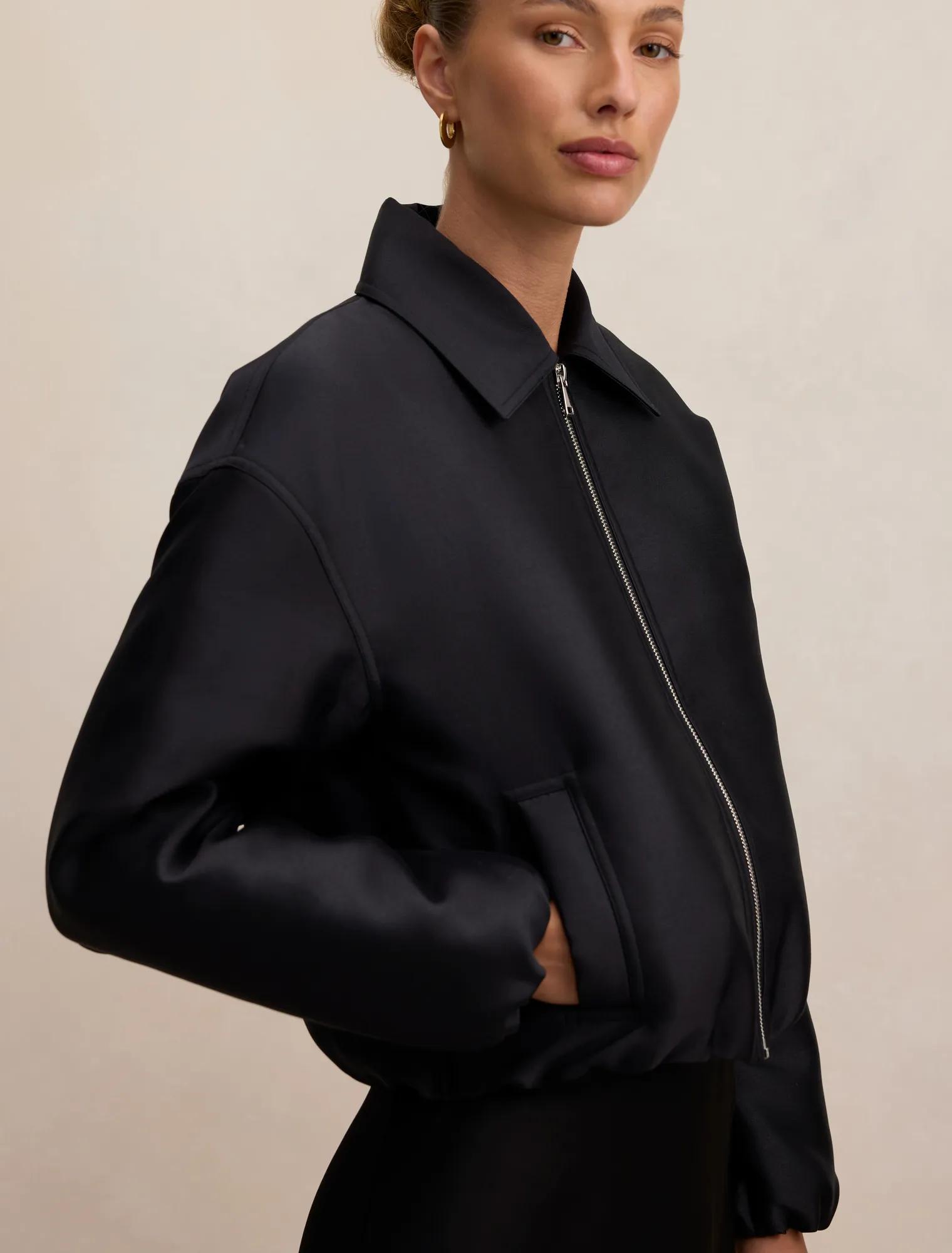 Womens Jackets NZ | Black & White Cropped Suede Jacket