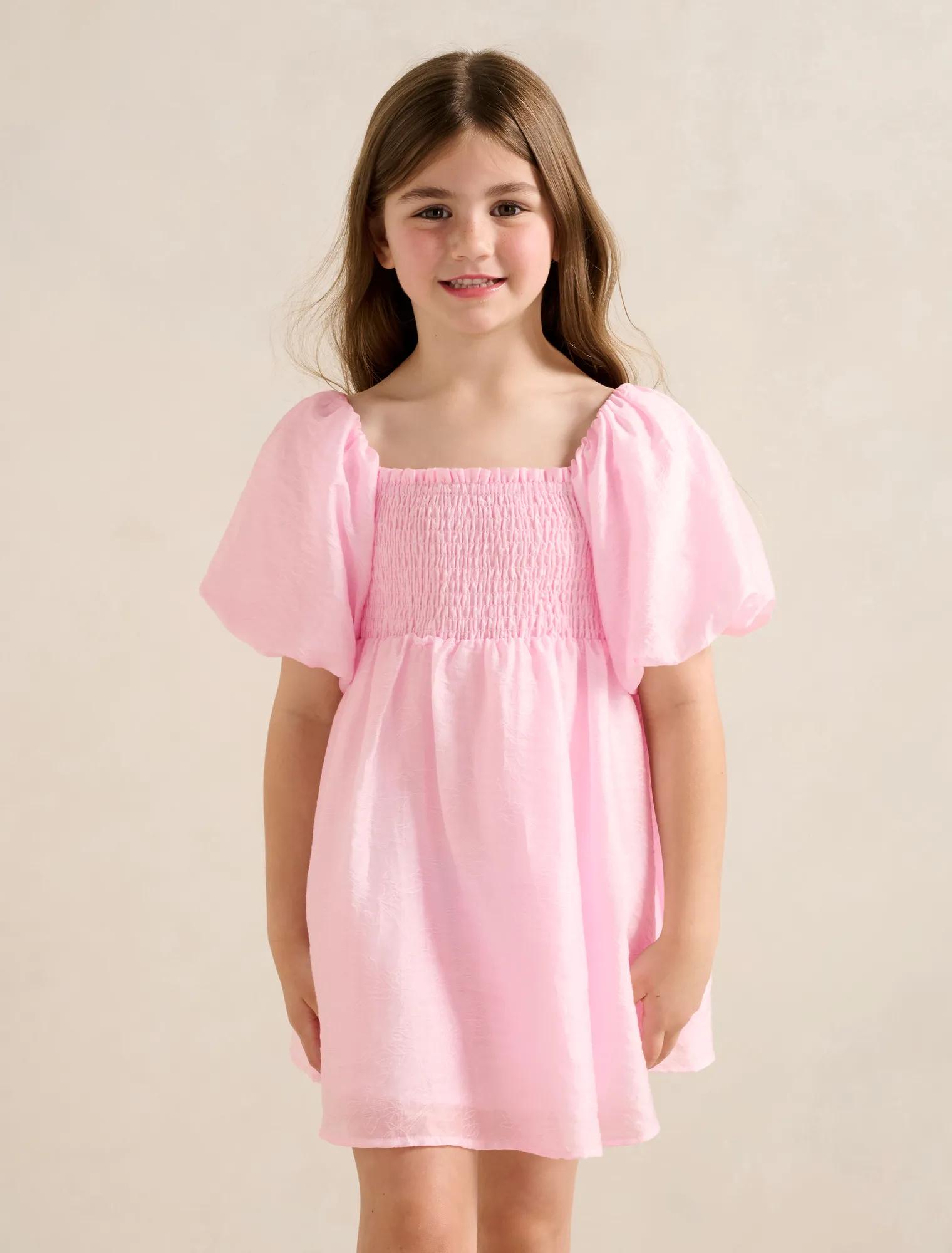 Juliana Girls Puff Sleeve Mini Dress in Pink - 2 to 10 Years - Girls ...