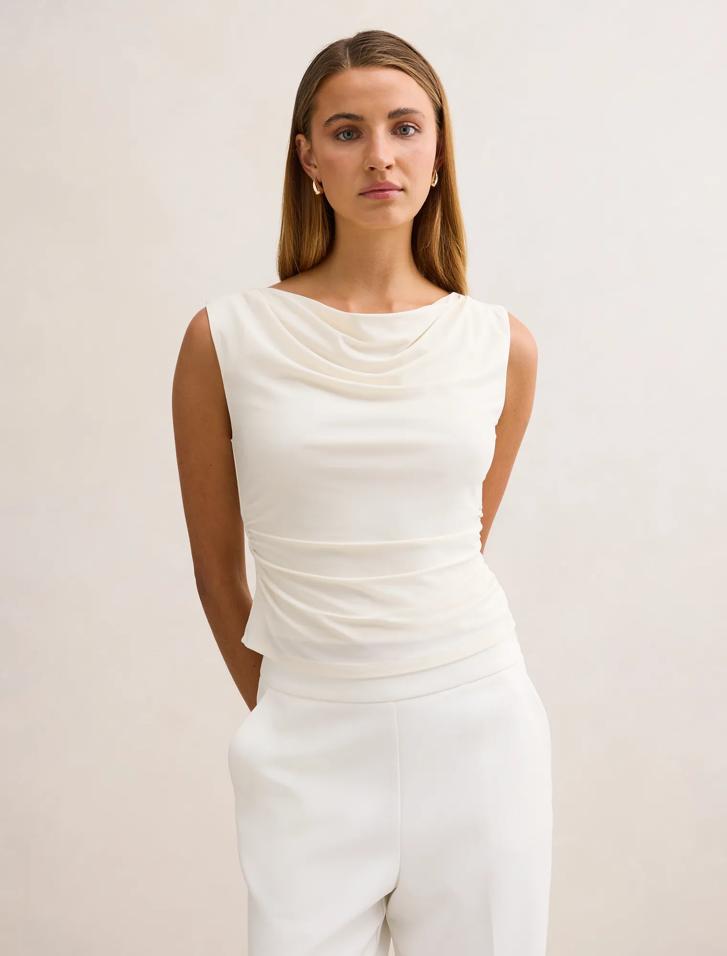 Ada Drape Cowl Back Top in Cream - Size 4 to 16 - Womens Cowl Neck Tops
