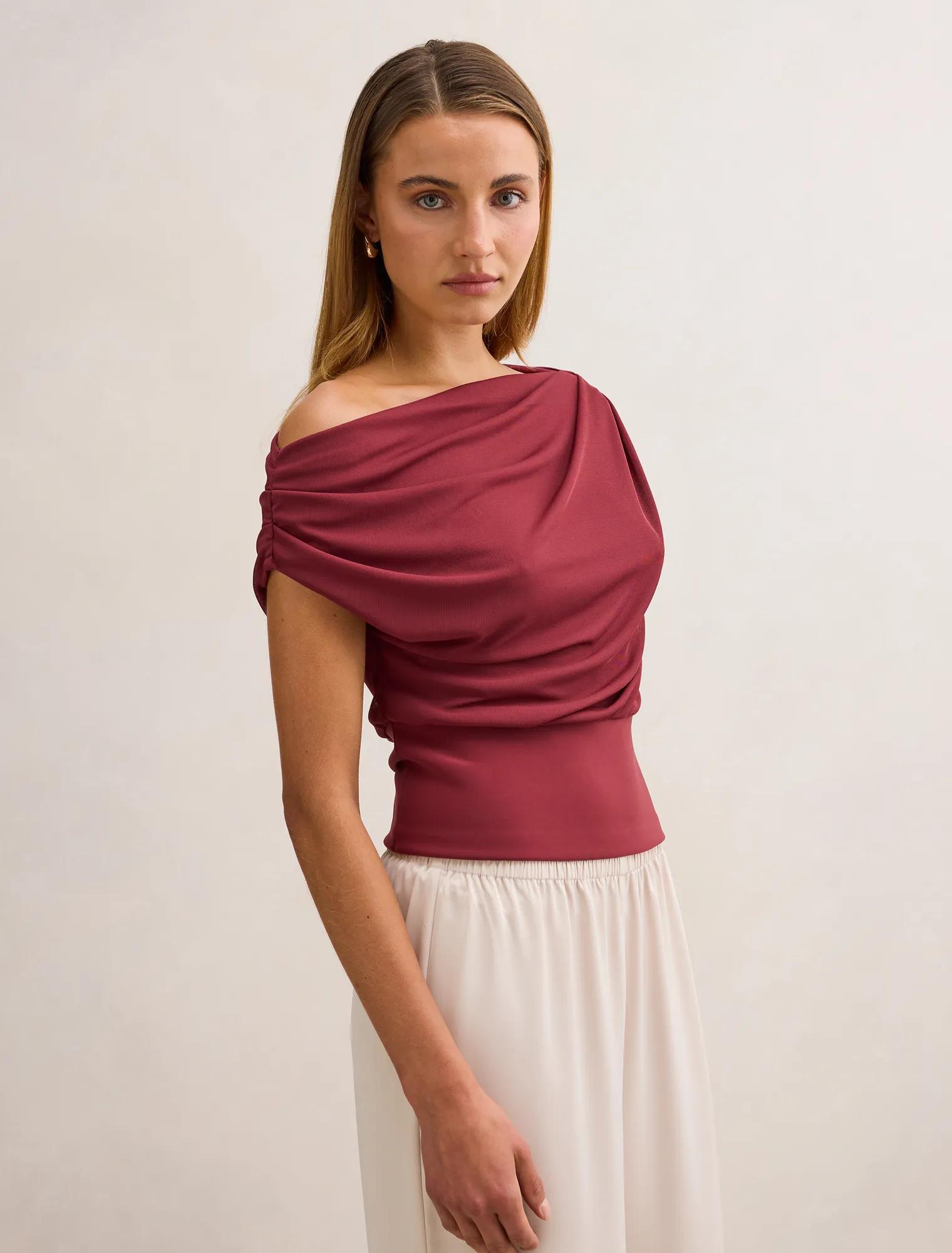 Kenna Tipped Mesh Top in red - Size 4 to 16 - Womens Tops