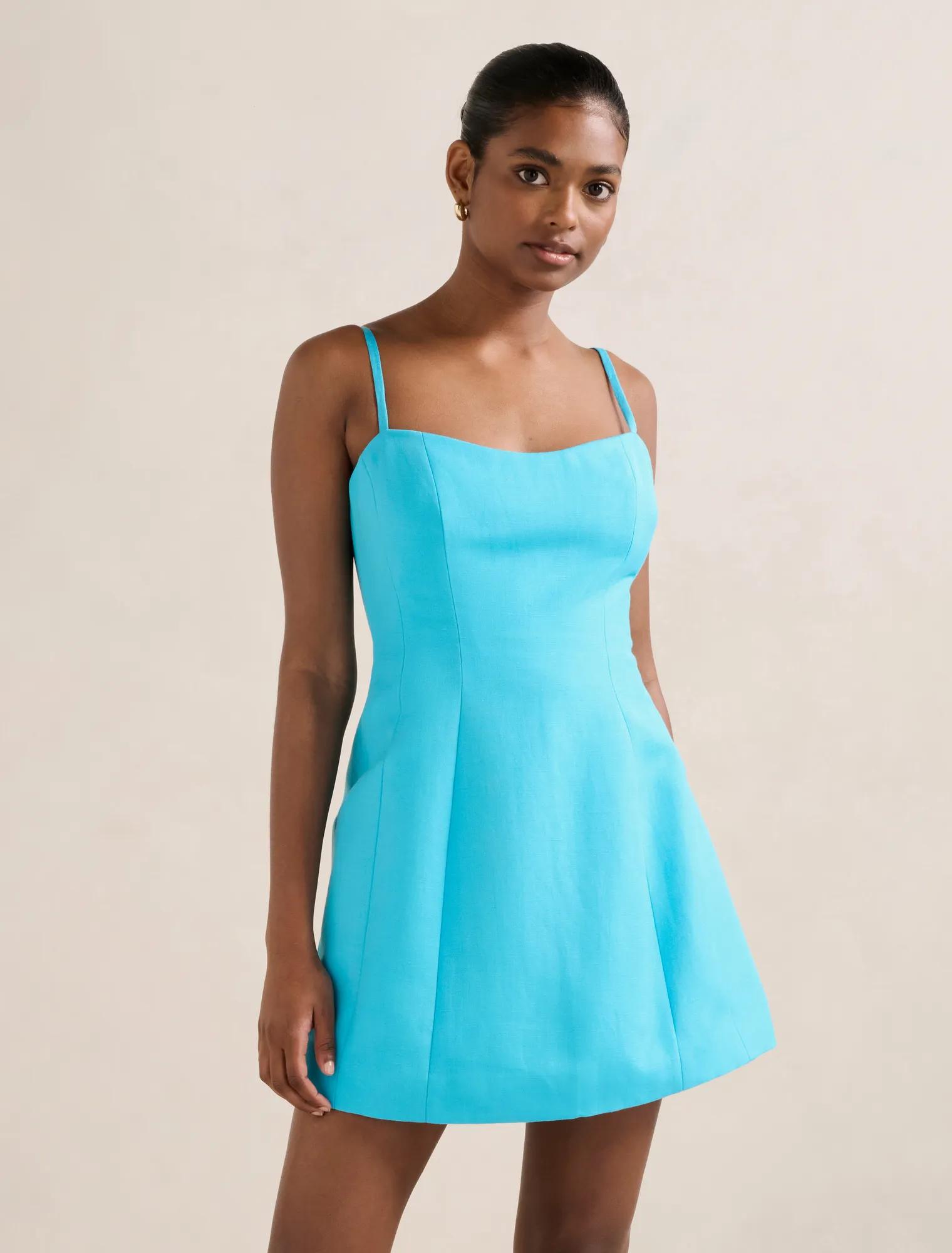 Maura Petite Structured Mini Dress in Blue - Size 4 to 16 - Womens Mini ...