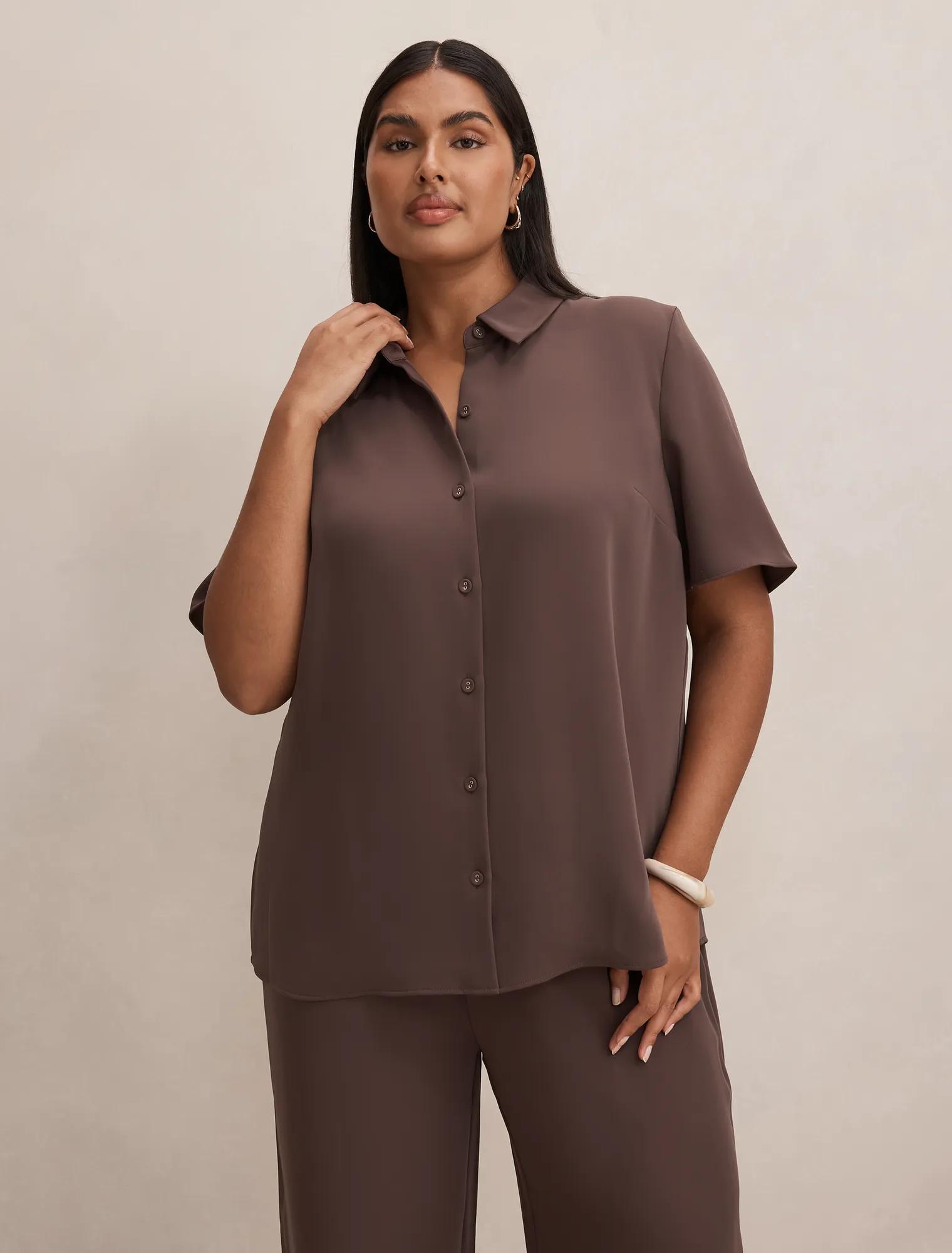Anya Curve Button Down Shirt in Brown - Size 16 to 24 - Womens Plus ...