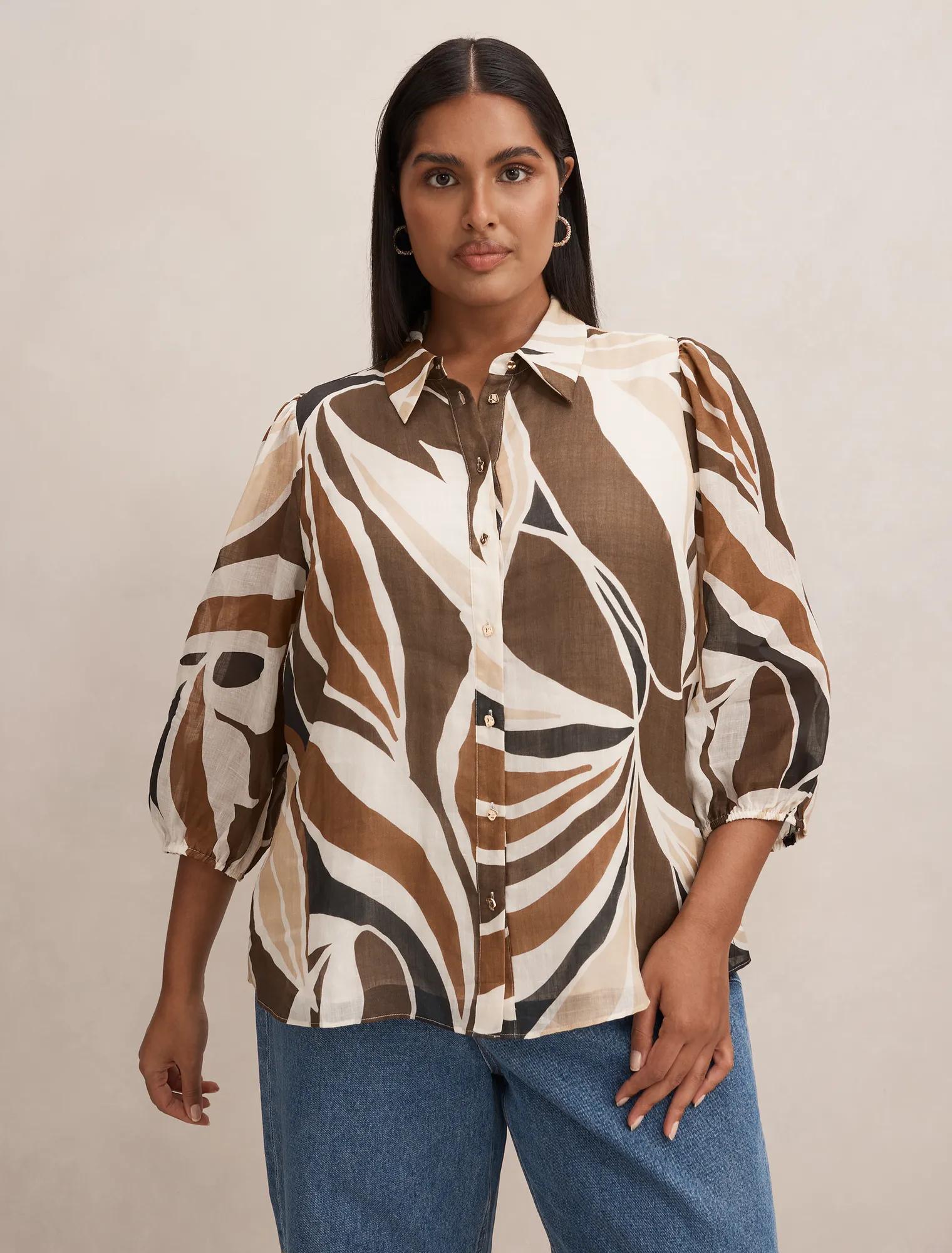 Davina Curve Long Sleeve Blouse in Brown - Size 16 to 24 - Womens Plus ...