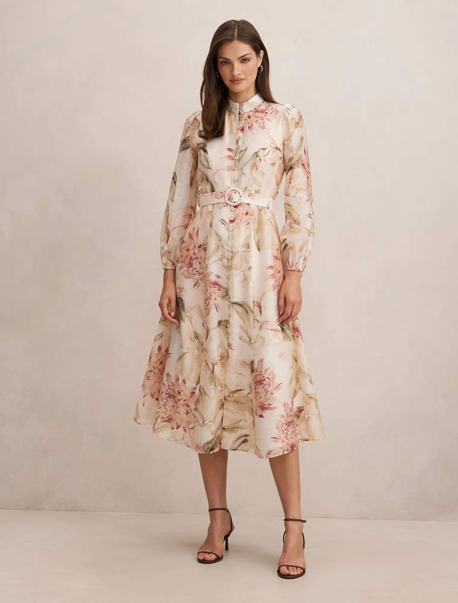 Elena Printed Midi Dress in Pink - Size 4 to 16 - Womens Midi Dresses