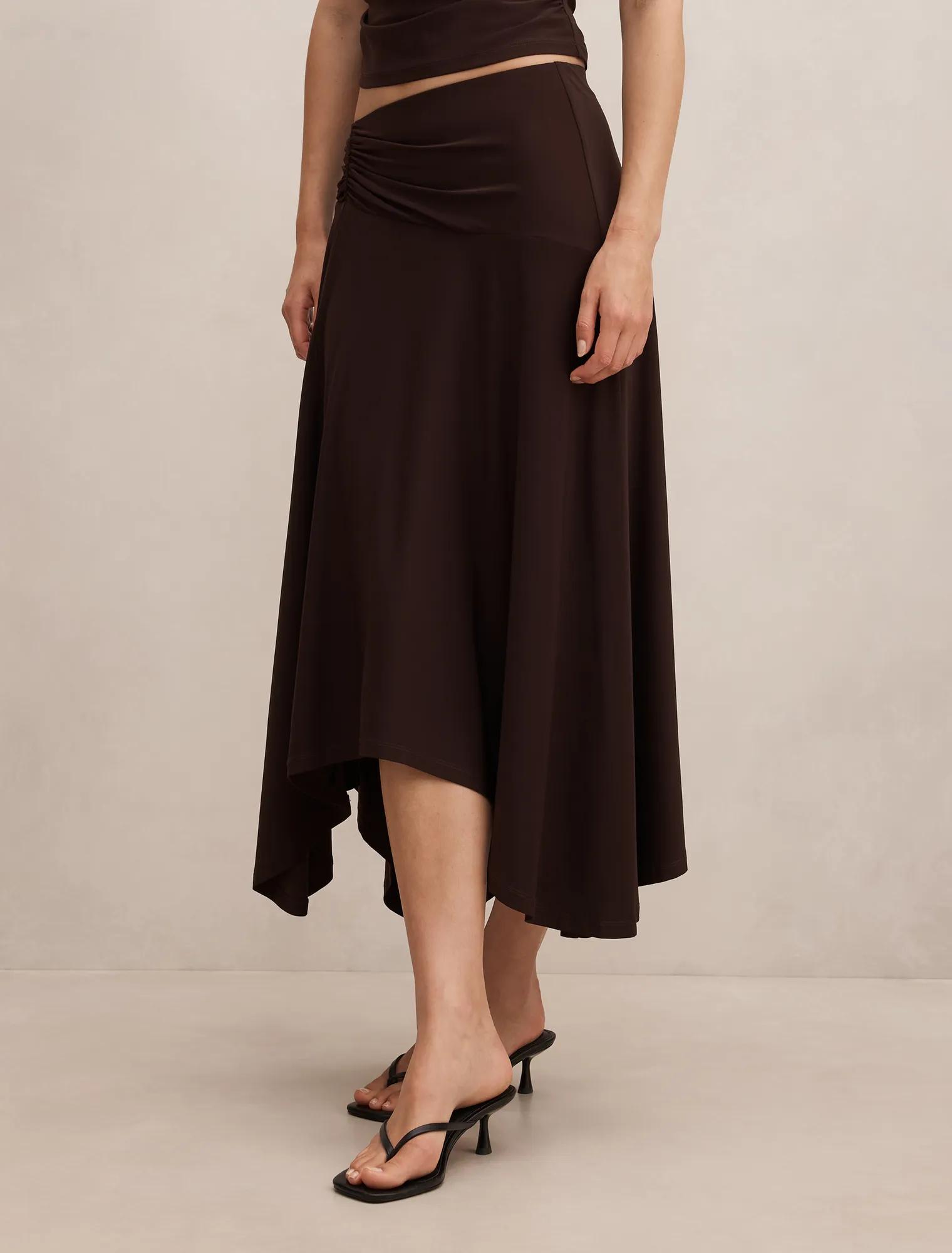 Ariel Godet Hanky Hem Skirt in Brown - Size 4 to 16 - Womens Godet Skirts