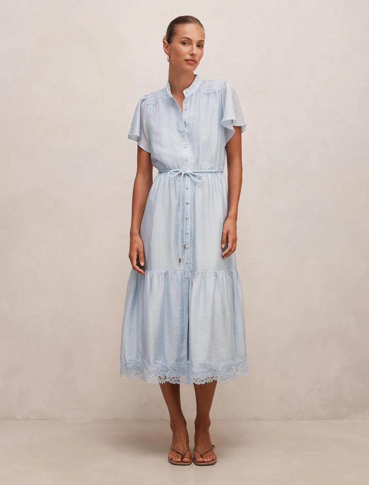 Blue Midi Dress - Harriet Lace Button - Size 0 to 12 - Womens Lace Dress