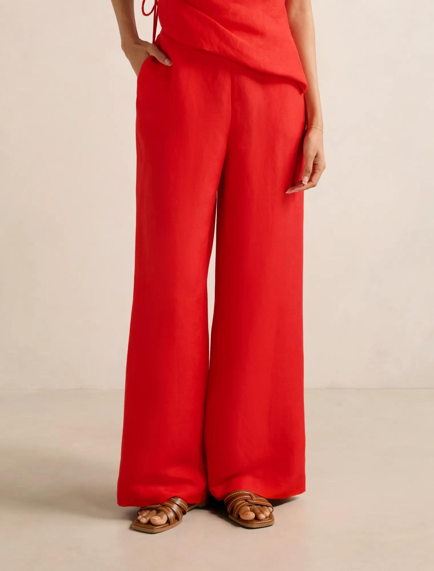 Caitlin Petite Linen Wide Leg Pants in Red - Size 4 to 16 - Womens ...