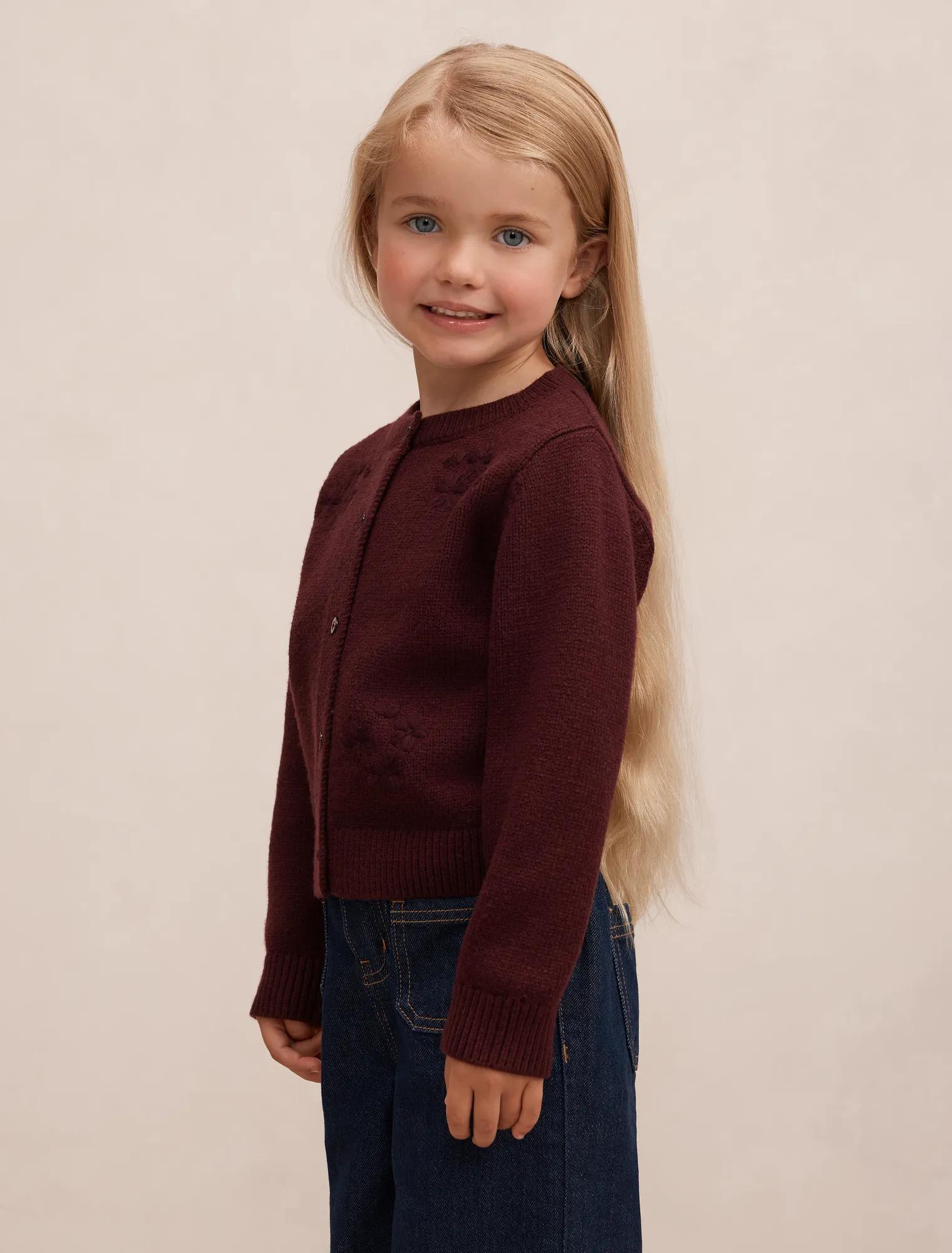 Red Cardigan - Daisy Girls Flower - 2 to 10 Years - Girls Knit Cardigan