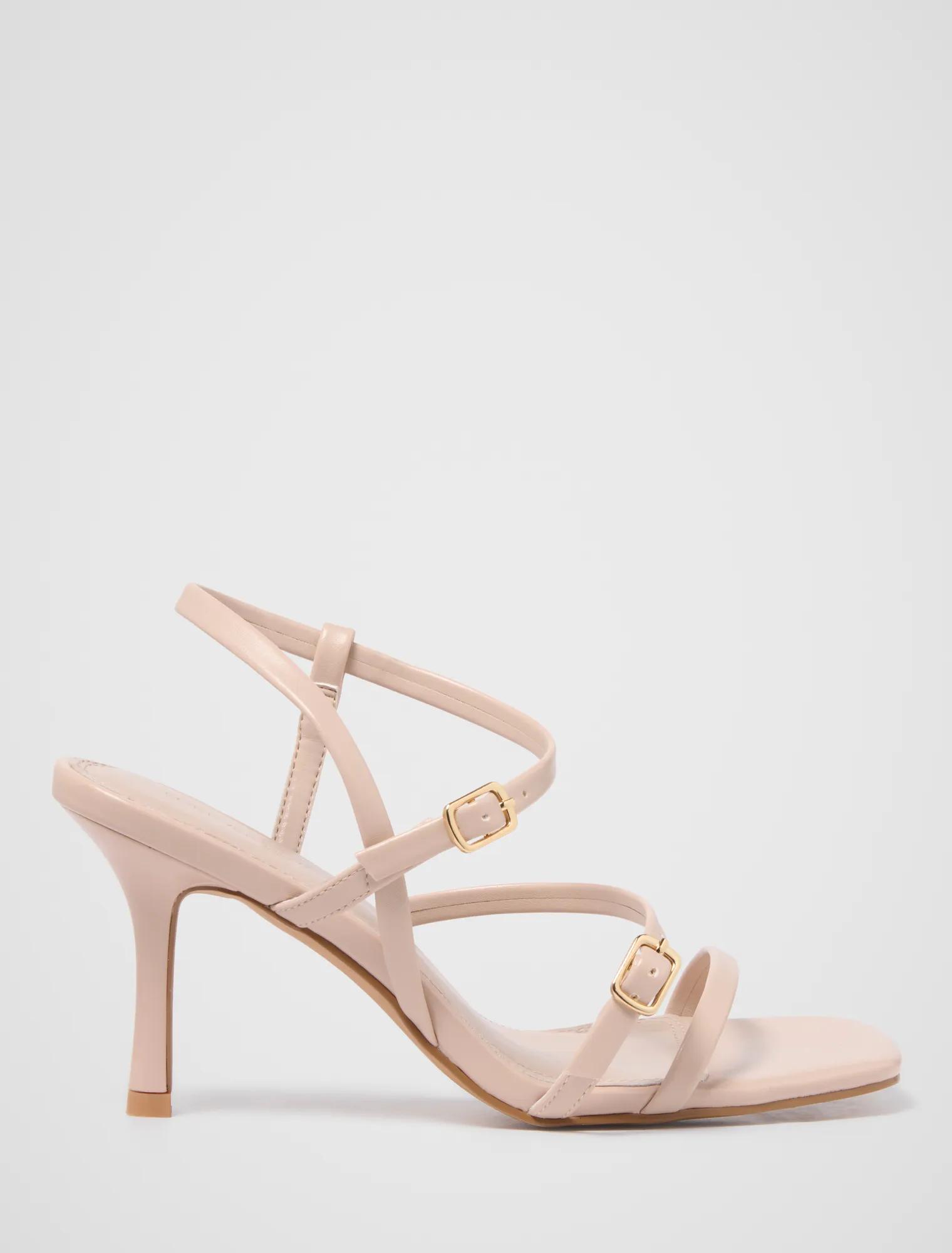 Brenda Buckle Detail Asymmetrical Sandals in Nude - Size 36 to 41 ...