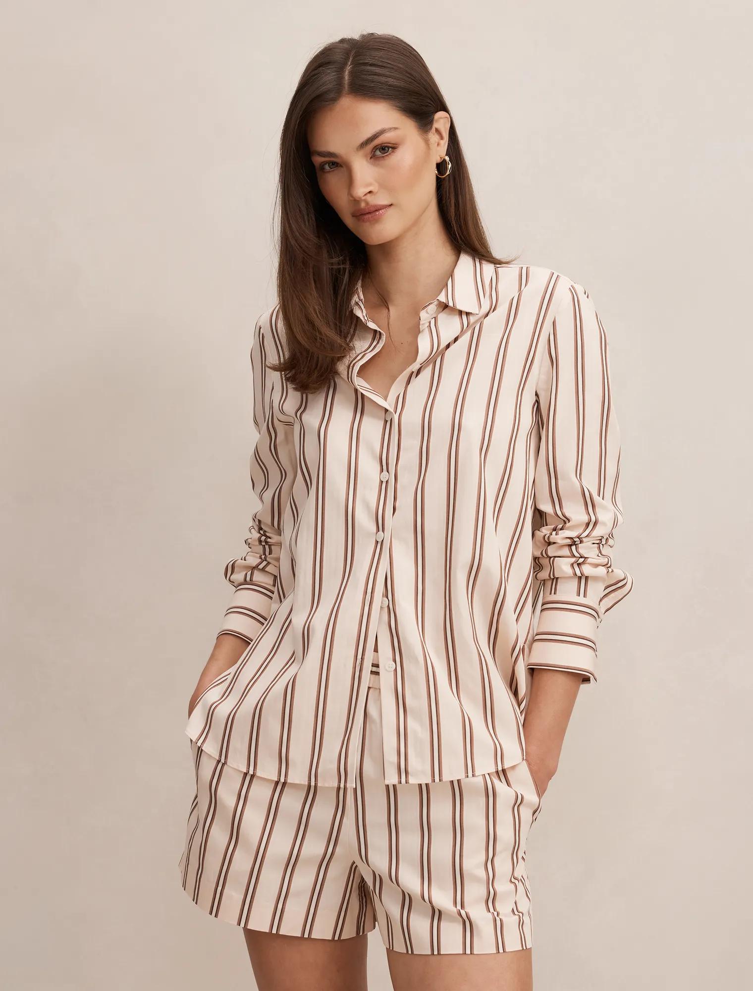 Raven Striped Cotton Shirt in Cream - Size 4 to 16 - Womens Shirts