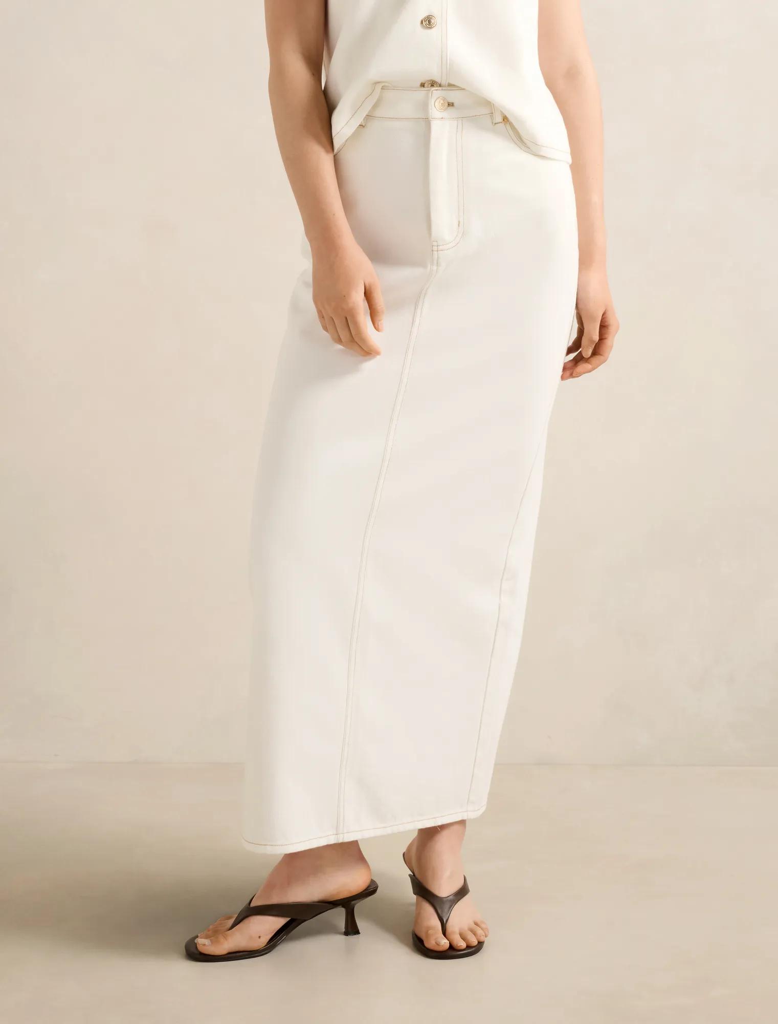 Beatrice Denim Column Skirt in Cream - Size 4 to 16 - Womens Denim Skirts