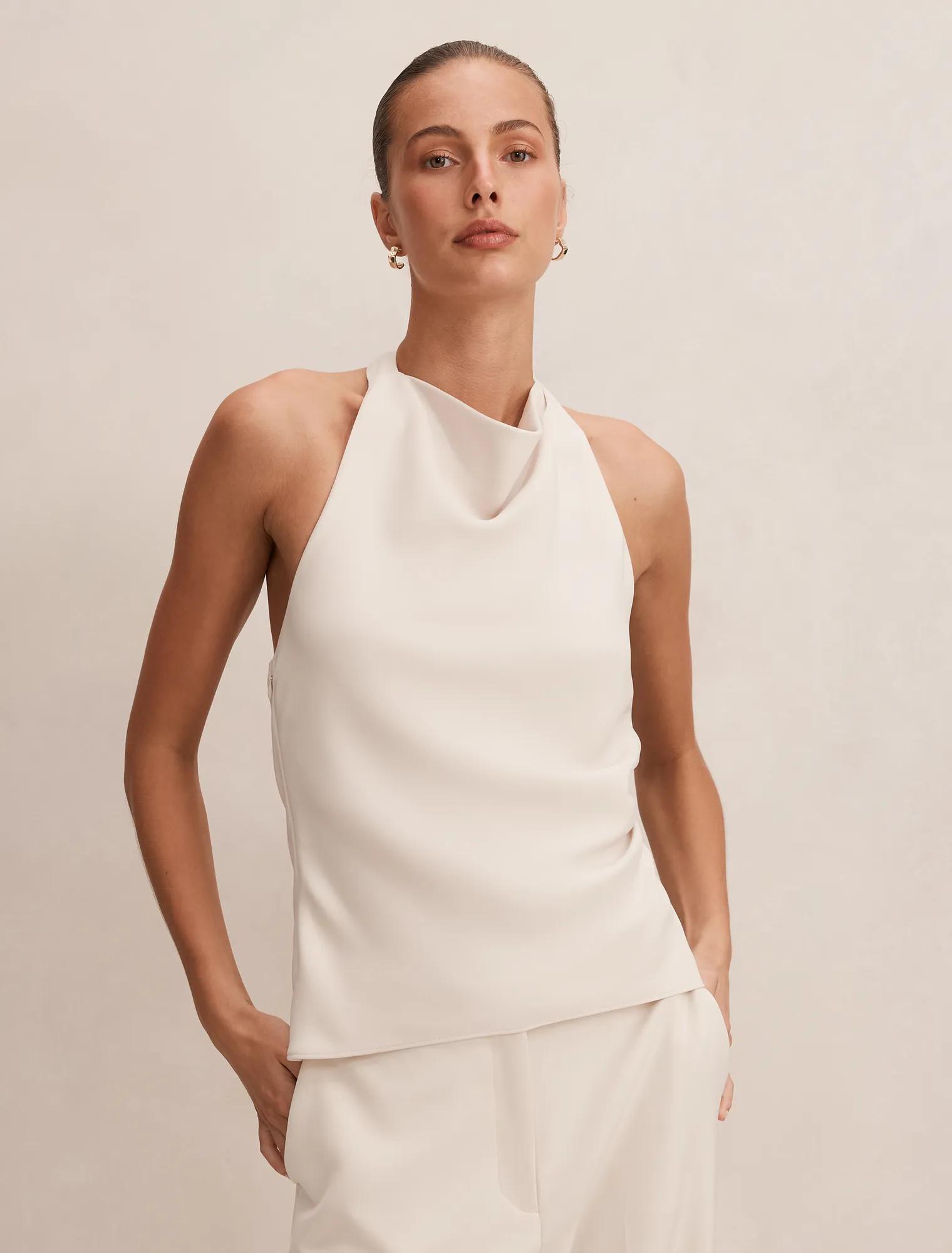 Evelyn Halter Backless Top in cream - Size 4 to 16 - Womens Backless Tops