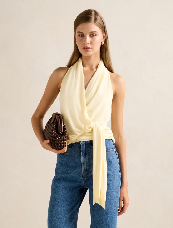 Gianna Wrap Halter Top in Yellow - Size 4 to 16 - Womens Halter Tops