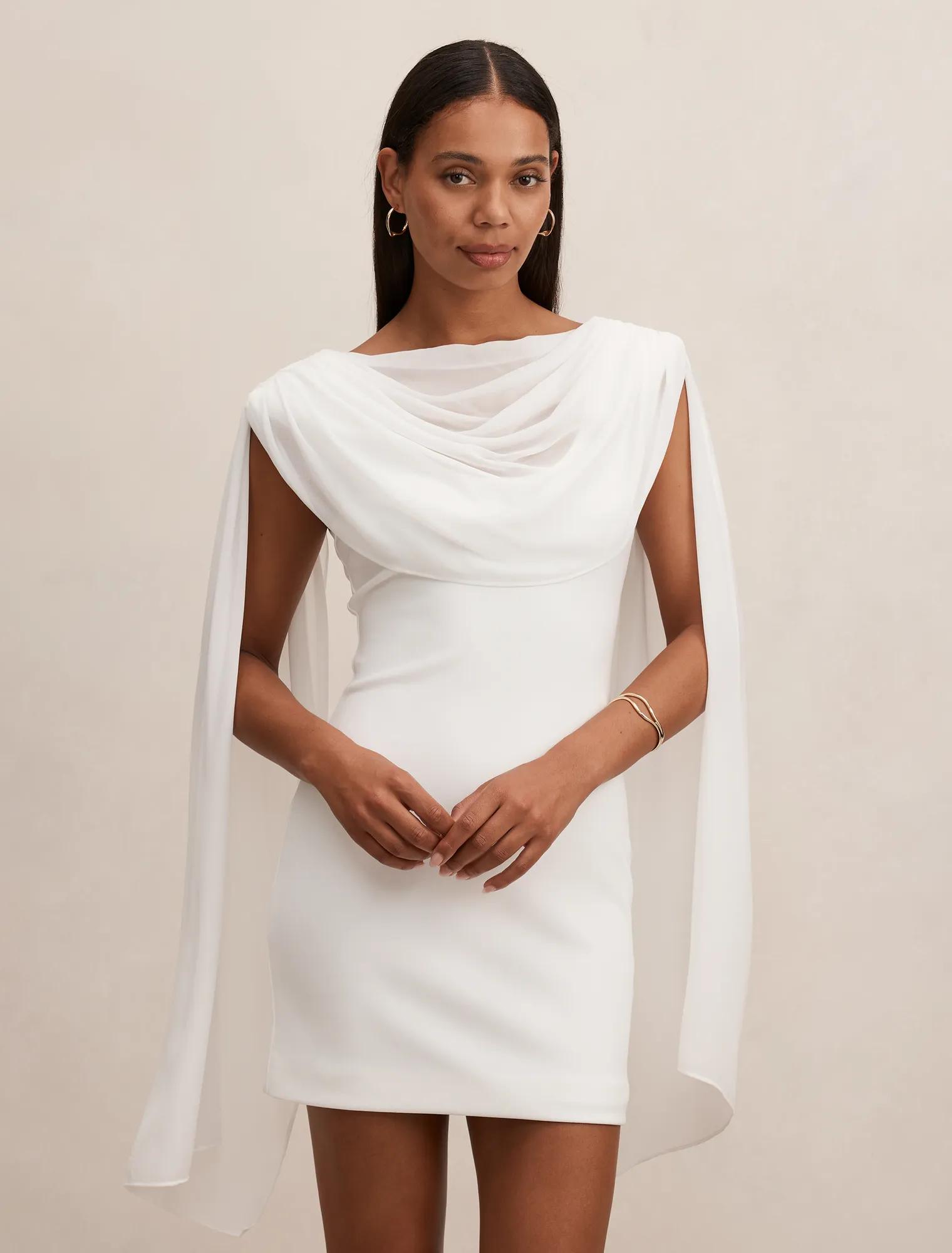 White Mini Dress - Bowie Mini Dress with Shawl - Size 4 to 16 - Womens ...