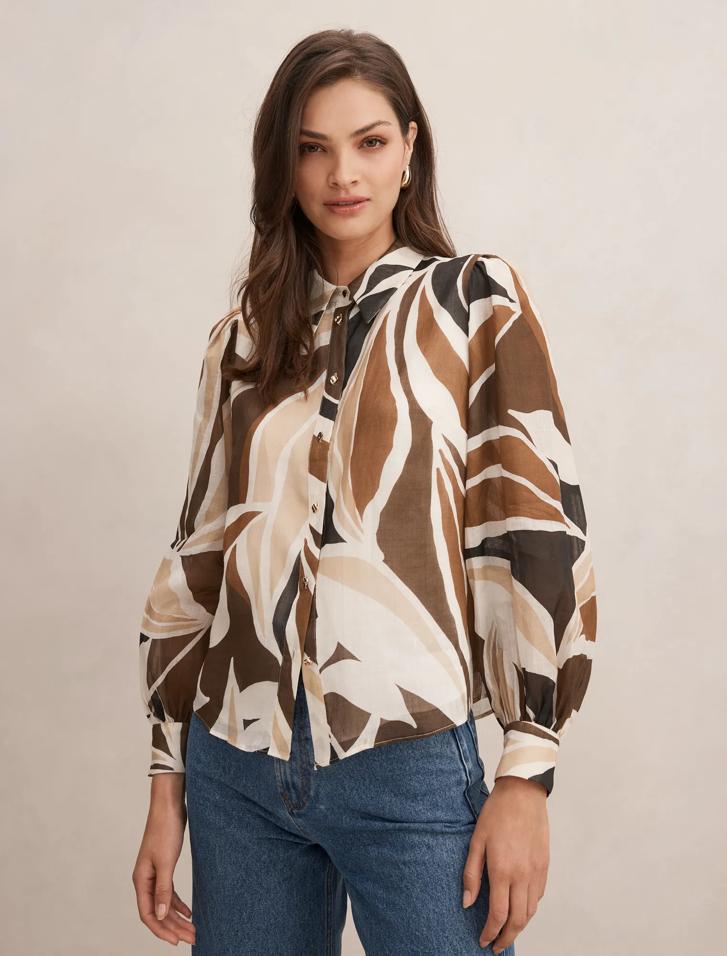 Davina Long Sleeve Blouse in Brown - Size 4 to 16 - Womens Blouses