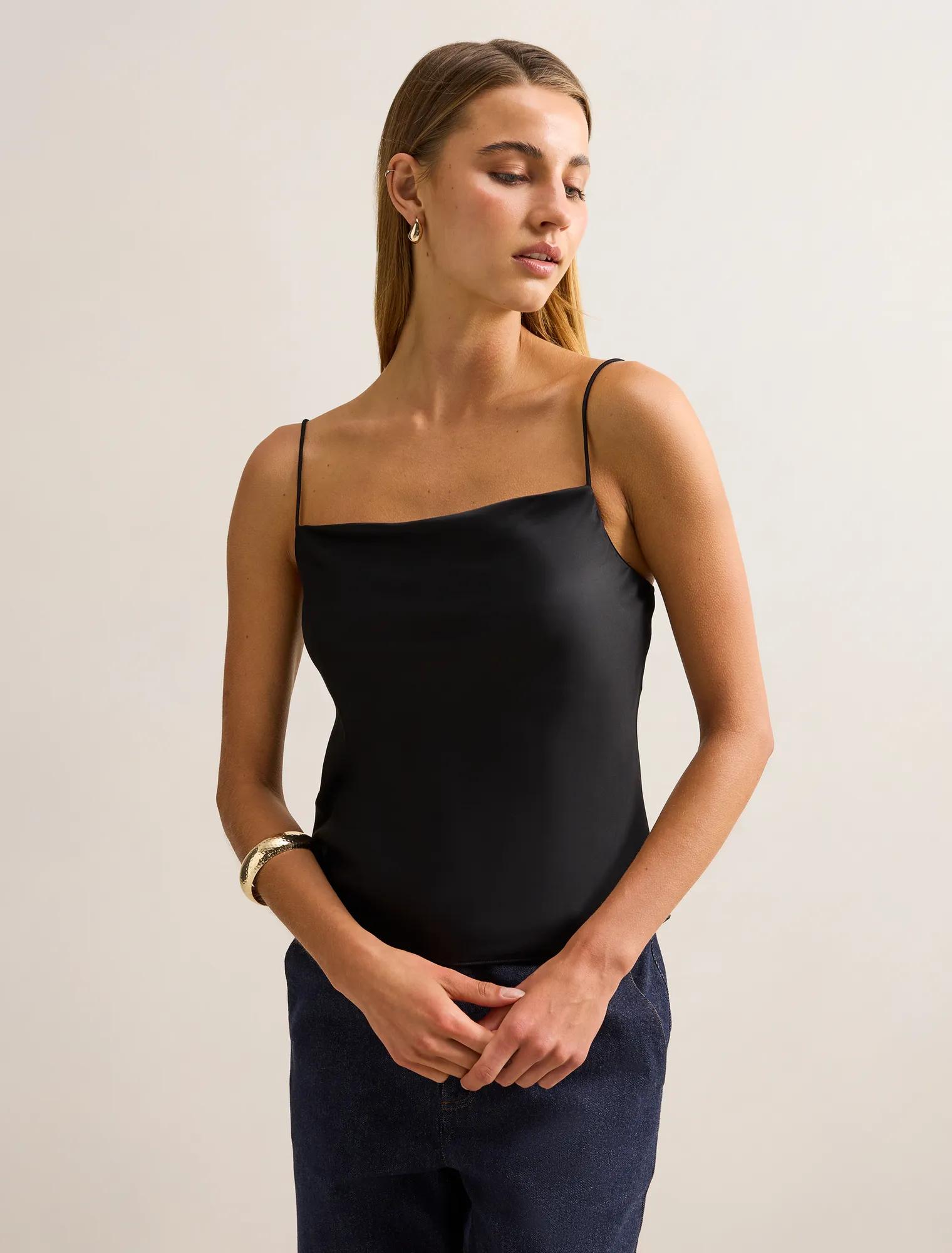 Tamsyn Satin Cami Top in Black - Size 4 to 16 - Womens Cami Tops