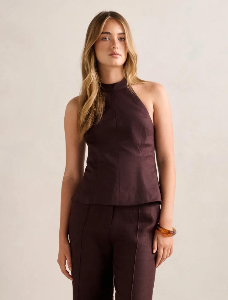 Billie Backless Halter Top in Brown - Size 4 to 16 - Womens Halter Tops