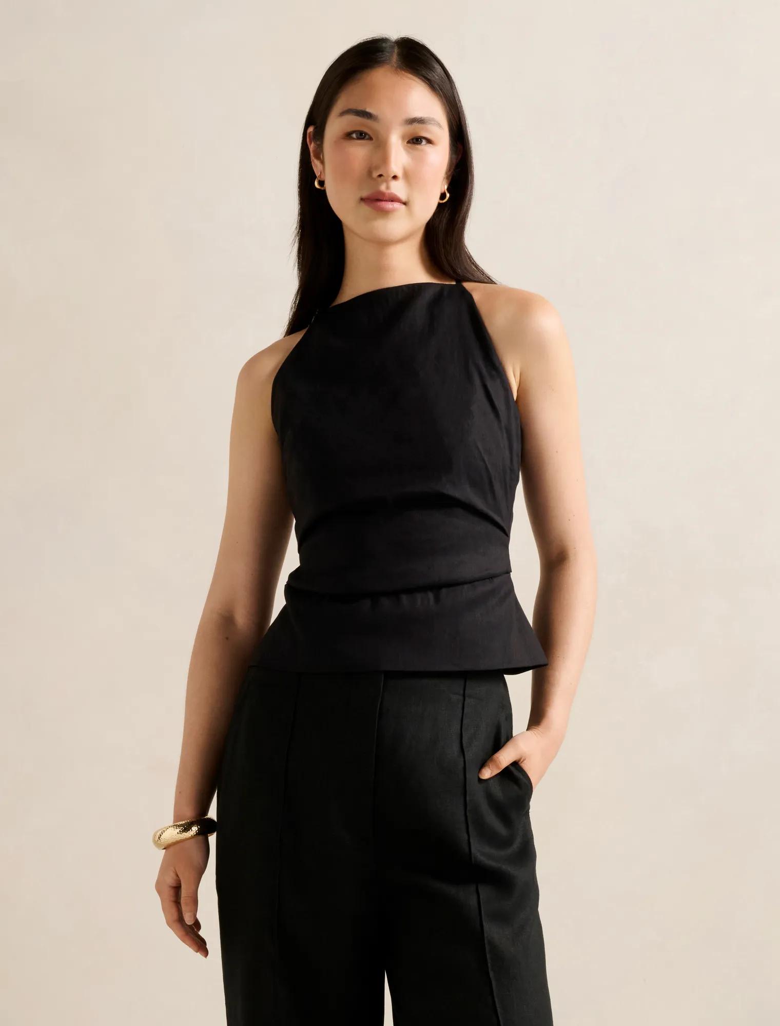 Nellie Open Back Top in Black - Size 4 to 16 - Womens Open Back Tops