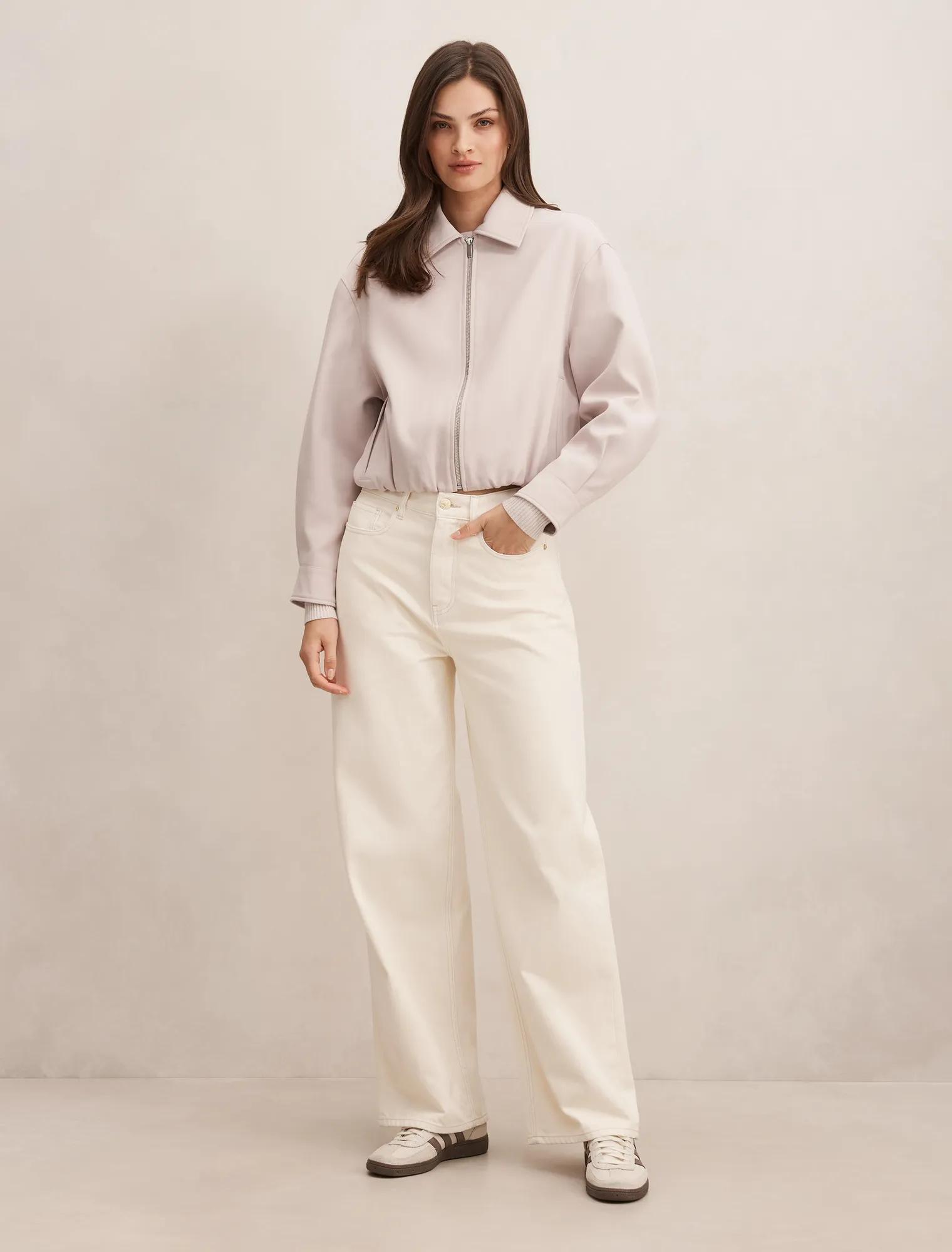Womens Jackets NZ | Black & White Cropped Suede Jacket