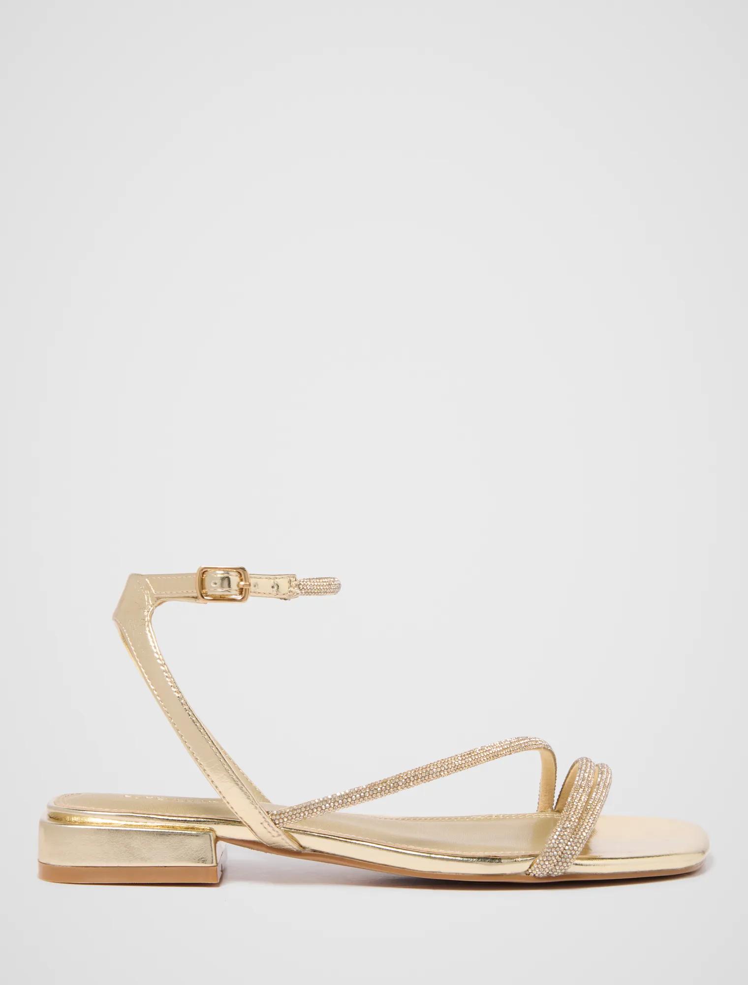 Dominique Diamante Strap Flat PM Sandals in Gold - Size 36 to 41 ...